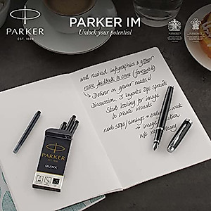 PARKER IM Fountain Pen, Black Lacquer Chrome Trim, Medium Nib with Blue Ink Refill, Gift Box (1931651)
