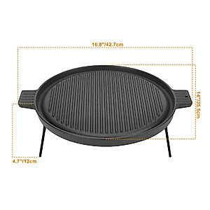 Onlyfire Griddle for Solo Stove Ranger, 14 Inch Double Sided Reversible Cast Iron Griddle Grill Pan with 3 Detachable Legs for Solo Stove 15 Inch Fire Pit, Raised Top Cookware for Ranger Fire Pit