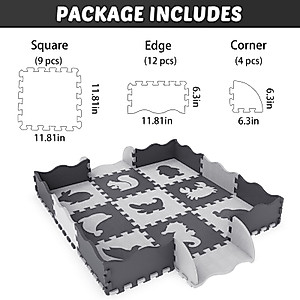 25 PCs Kids Play Mat Interlocking Foam Floor Tiles, Animal Styles Puzzle Mat Soft Non-Toxic Crawling Foam Mat with Fence, Activity Playmat for Toddlers Room Décor
