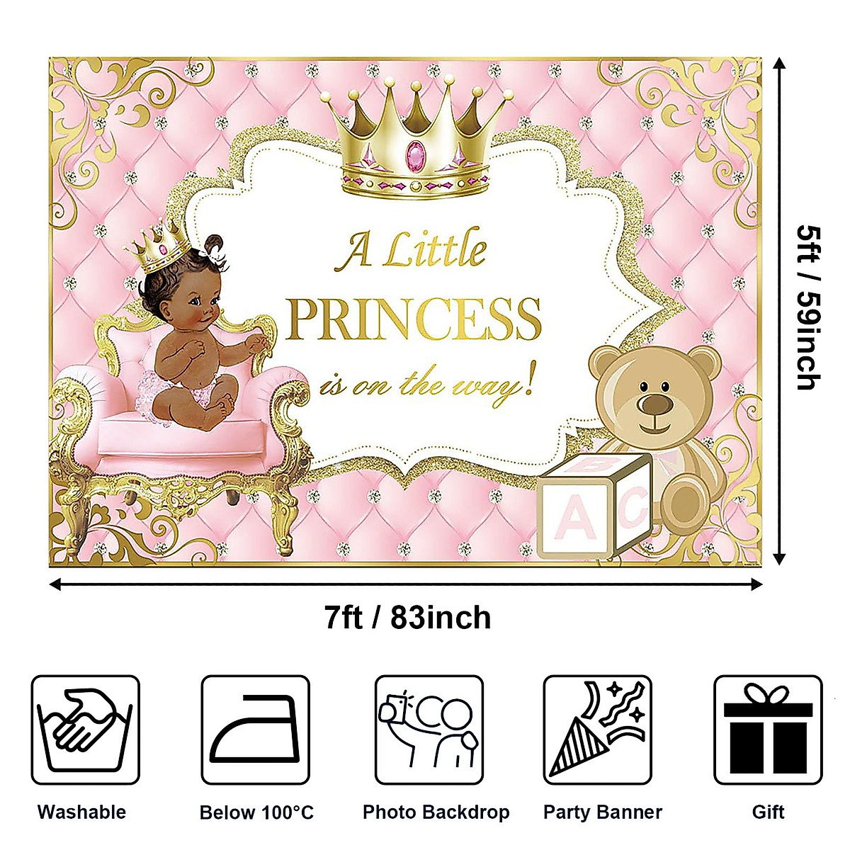 Mocsicka Royal Pincess Baby Shower Backdrop Pink Gold Little Royal Princess Photography Bakcground Gold Crown Baby Shower Decorations, 7x5ft