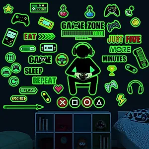 Gamer Wall Decals Stickers Glow in The Dark Wall Decals Game Wall Stickers Gaming Controller Wall Decals Game Room Decor Video Game Decal for Boys Kids Girls Bedoom Playroom Wall Decor… (Green)