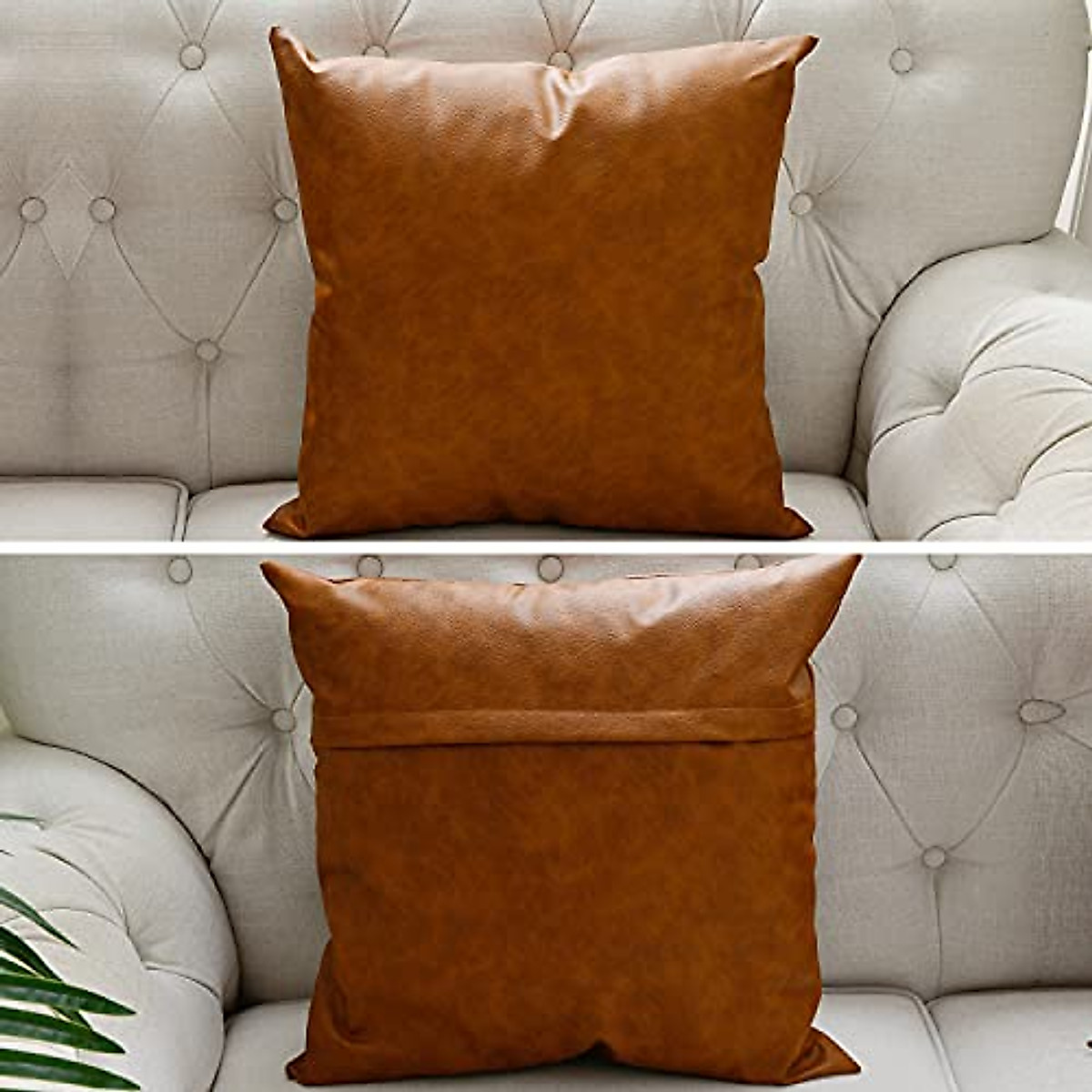 Zceconce Faux Leather Pillow Covers Thick Waterproof Outdoor Throw Pillows for Patio Furniture Couch Sofa Living Room, Set of 2 Large Square 22x22 Inch Brown Pillows