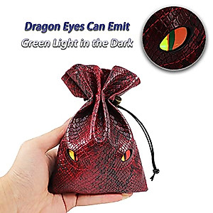 Dice Bag Can Hold 6 Dice Sets, Glow in The Dark Eyes Large Dragon D and D Dice Storage Bag for DND Board Games, Red Fiery Dragon Leather Coin Pouch for Fantasy RPG Games Accessories, Drawstring Pouch