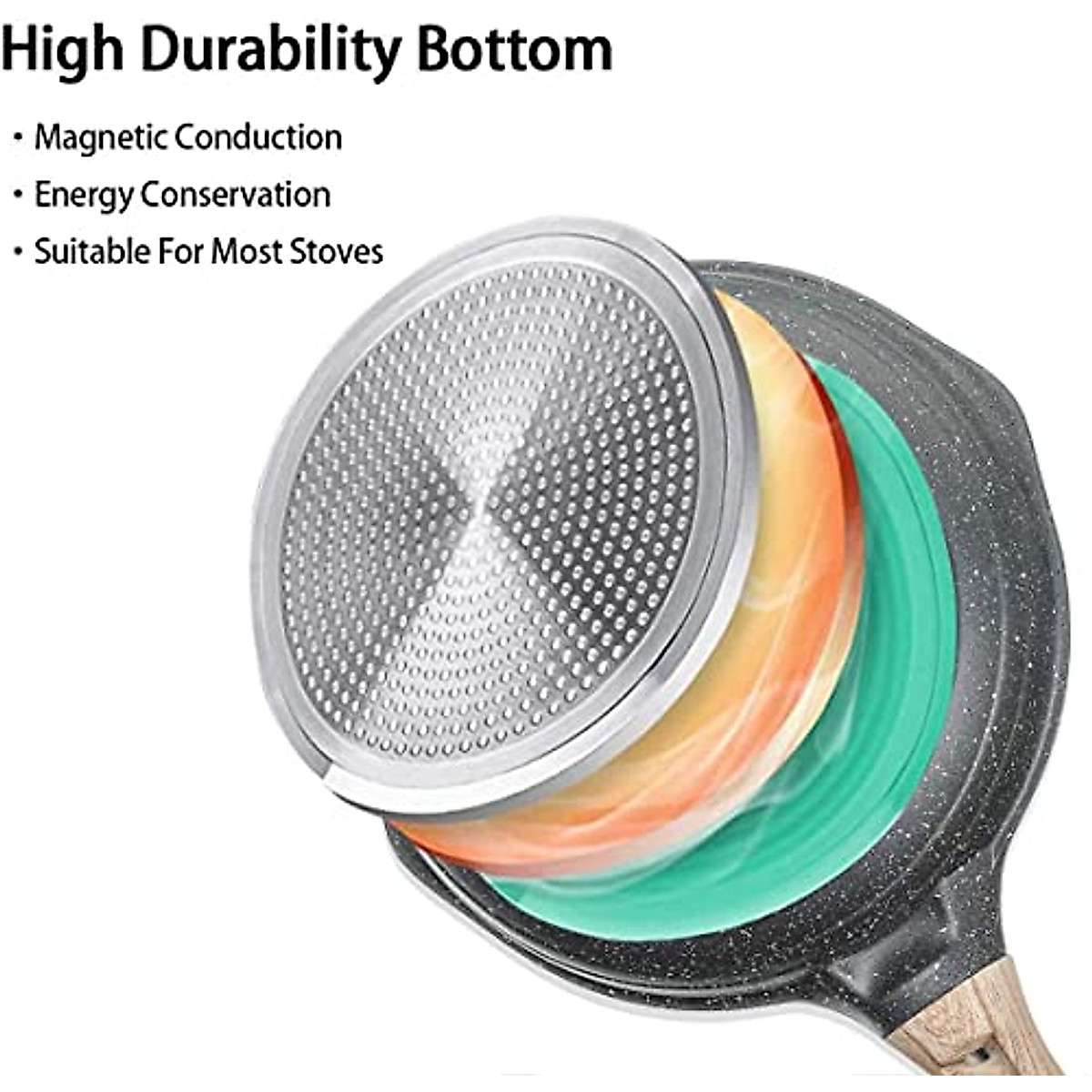 JEETEE Pots and Pans Set Nonstick, Induction Granite Coating Cookware Sets 4 Pieces with Frying Pan, Saucepan, PFOA Free, (Grey, 4pcs Cookware Set)