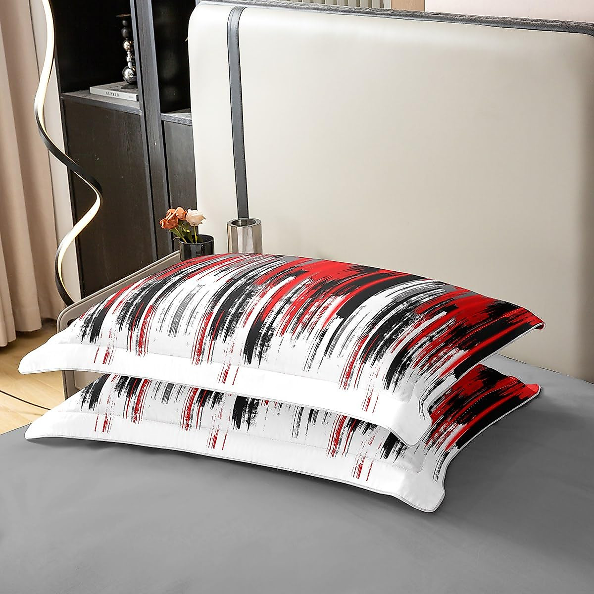 Feelyou Red White Black Bedding Duvet Cover 100% Cotton Set Stripes Reversible Bedding Set Geometric Comforter Cover Set for Room Decor Modern Abstract Art Bedspread Cover Twin Size With 1 Pillow Case