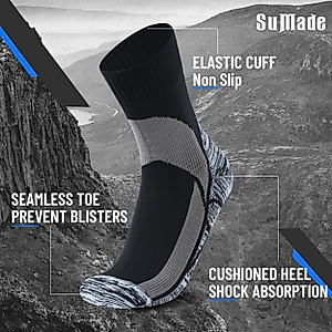 SuMade Waterproof Socks for Women, Hiking Rain Water Muddy Boot Coolmax Socks Kayaking Sport Cushioned Outdoor Neoprene Socks Cycling Wading Socks 1 Pair (Black&Grey, Small)