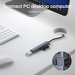 Mini USB Hub, 4-in-1 Multi-Port Adapter with High-Speed USB 3.0 Port*1 and USB 2.0 Port, Ultra Slim Portable Data Hub Applicable for Laptop, iMac Pro, MacBook Air, Mac, Notebook PC, USB Splitter