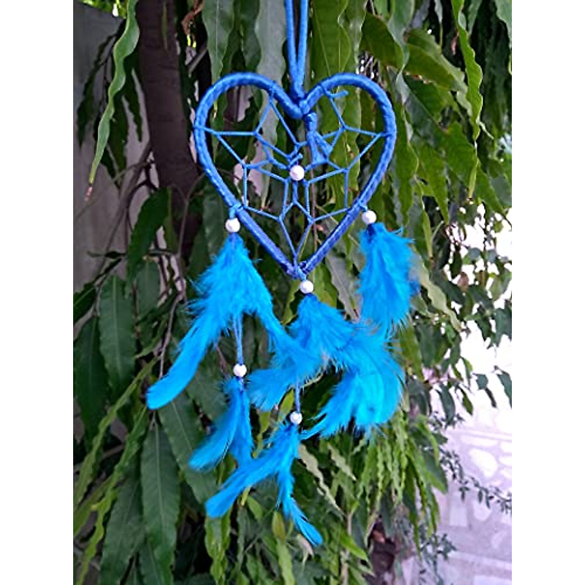FIKIMOS Dream Catchers Wall Decor, Handmade Feather Bedroom Home Car Decor Nursery Room Hanging Decoration (3" Blue Heart)