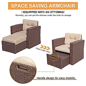 Super Patio Outdoor Furniture 7 Pieces Patio Furniture Set, Rattan Patio Conversation Sets with Coffee Table, Outdoor Wicker Sectional Couch Sofa Set with Ottoman for Deck, Garden, Porch, Brown