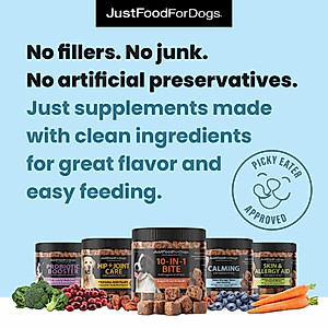 JustFoodForDogs Calming Supplement for Dogs Soft Chew to Support Stress and Anxiety, Melatonin, Relaxation Aid, Human-Grade Ingredients - 45 Count