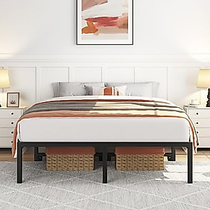 Yaheetech Metal Platform Full Bed Frame Quick Lock Tool-Free Easy Assembly 14 Inch Mattress Foundation with Ultra-Durable Steel Slat Support/No Screws and Box Spring Needed/Black