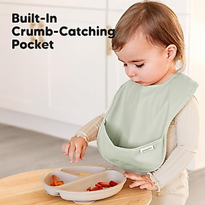 3-Pack Waterproof Baby Bibs for Eating - Lightweight Baby Bib with Food Catcher, Mess Proof Toddler Bibs, Waterproof Bibs for Baby Boys, Baby Girls, Feeding Bibs, Drool Bibs, Baby Food Bibs (Ocean)