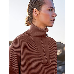 ANRABESS Oversized Sweater for Women Quarter Zip Pullover Casual Long Sleeve Half Zip Collared Lapel V Neck Baggy Slouchy Knitted Tunic Jumper Clothes 2023 Fall 802xiuhong-M Rust