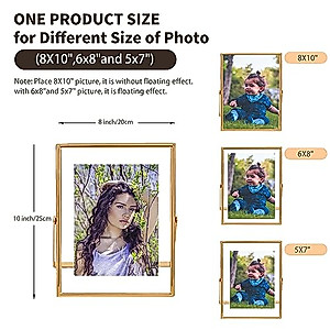 HSAUYU 8x10 Gold Picture Frame, For Multiple Photo Sizes 8x10 6x8 5x7, Gold Glass Metal Floating Picture Frames, Only for Tabletop Display Vertically, 1 Pack