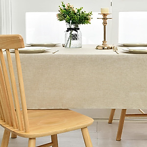 Hiasan Faux Linen Rectangle Tablecloth - Wrinkle and Stain Resistant Washable Table Cloth for Kitchen Dining Room Holiday Table Cover for Party Dinner, Beige, 60 x 102 Inch