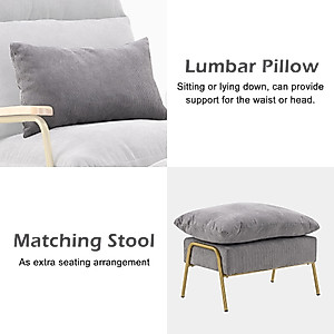 MCombo Accent Recliner with Ottoman, Fabric Arm Club Chair with Metal Legs, Adjustable Backrest and Pillow, Single Sofa Chair for Living Room Bedroom 4058 (Dark Grey, Golden Frame)