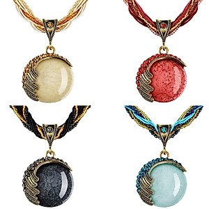 4 Pcs Bohemian Necklace for Women Turquoise Jewelry Necklace Statement Beaded Vintage Jewelry Rhinestone Long Necklace for Pendent Collar Necklace (Blue, Black, Khaki, Red)