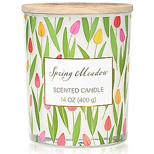 Spring Tulip Scented Candle Gifts Easter Large Candle Soy Wax 14oz Candle Gift (Spring)