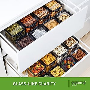 Sistema Tritan Airtight Pantry & Kitchen Storage Containers | 3 Square Plastic Food Containers with Lids (1x 1.3 L + 2x 700 ml) | Stackable | with Locking Clips | BPA-Free