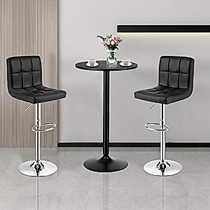 COSTWAY 3-Piece Bar Table Set, Round Cocktail Table and PU Leather Adjustable Swivel Chairs, Modern Counter Height Table Set with 2 Bar Stool for Kitchen, Office (Black)