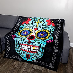 HIPFREE Sugar Skull Blanket - Day of The Dead Blanket 50" x 60" - Soft Throw Blanket for Couch Super Cozy Blanket for All Seasons - Sugar Skull Gifts for Women & Men