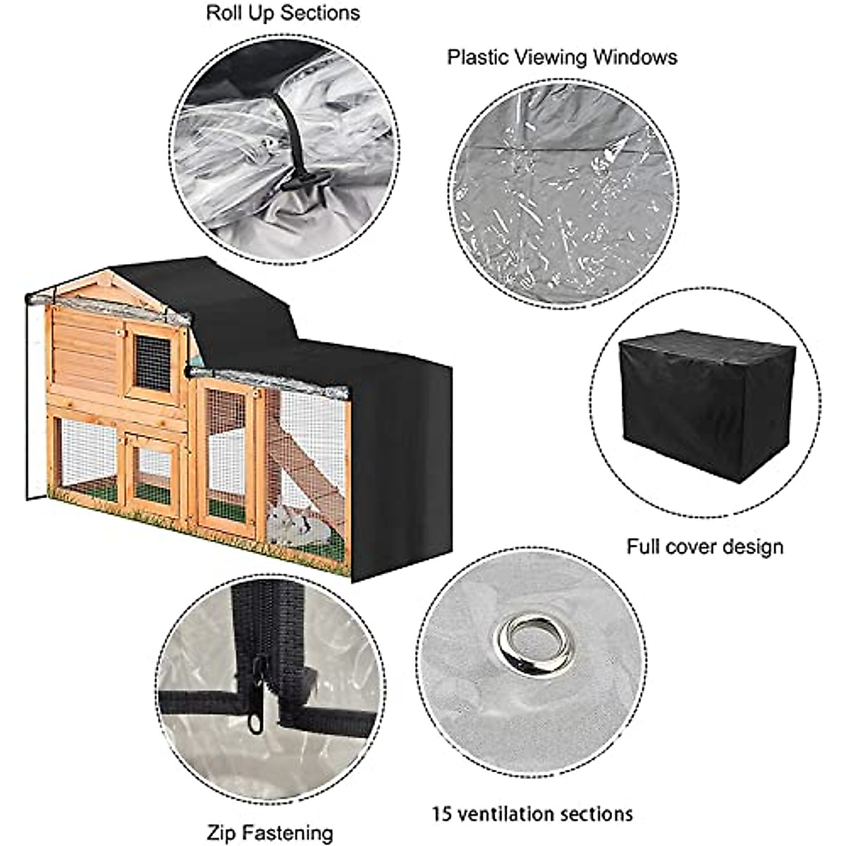 Triangle Rabbit Hutch Cover UCARE 420D Oxford Waterproof Rabbit Guinea Pig Animal Hutch Elevated Cover Dust Pet House Bunny Cage Covers (57.9x20.5x33.9in/ 147x52x86cm)