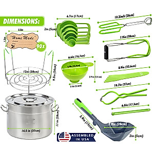 Canning kit + Canning Rack + X-Large Ladle +Measuring Cups, Canning Funnel, Tongs, Jar Lifter, Lid Lifter, Bubble Popper, 90x Labels - Canning Supplies - Canning Supplies Starter Kit (Large +)