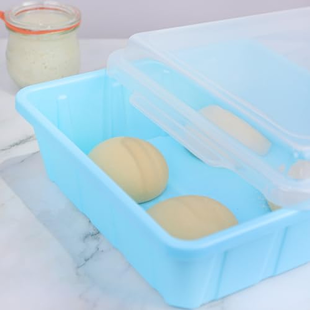 LUVCOSY 3 Packs Pizza Dough Proofing Box Tray, Home Pizza Dough Containers, Stackable Pizza Storage Container, 1.6 Gal Durable Dough Tray for Pizza, BPA Free, Dishwasher Safe, 12" x 12" x 3.5" (Blue)