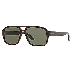 Gucci GG 0925S 002 Havana Plastic Aviator Sunglasses Green Lens
