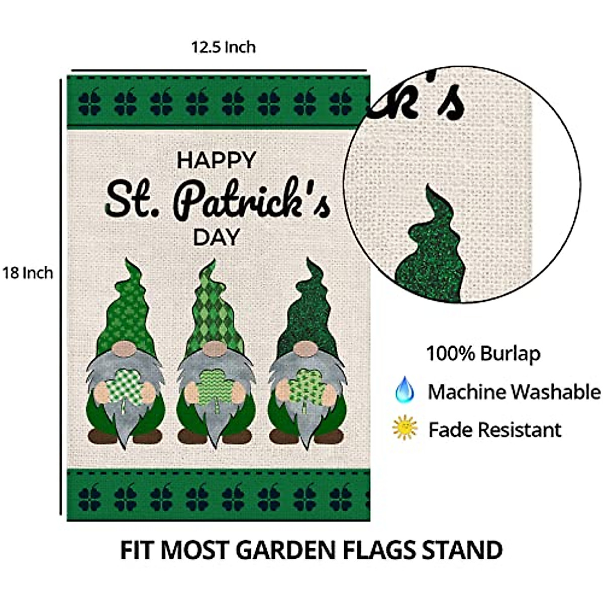EKOREST Happy St Patrick's Day Garden Flag for Outdoor 12x18 Inch Vertical Double Sided St. Patricks Gnomes with Shamrock Small Yard Flag for Outside Farmhouse Holiday Saint Patrick Decoration