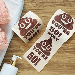 Happy 50th Birthday Gifts, 3-Ply Funny Toilet Paper Roll, Holy Poop You're 50 Printed Toilet Paper Gag Gift, Pranks & Surprises Bathroom Decor for Boys Son and Girls, Cheers to 50 Bday Party Supplies