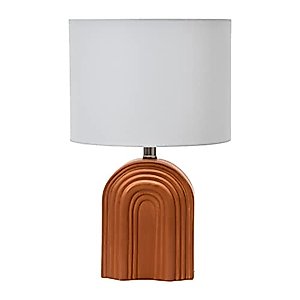 Creative Co-Op Main + Mesa Carved Arch Stoneware Table Lamp with Linen Drum Shade, Terracotta