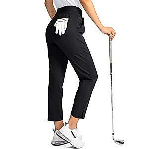 Soothfeel Women's Pants with 4 Pockets 7/8 Stretch High Waisted Sweatpants Travel Athletic Work Golf Pants for Women(Black, Medium)