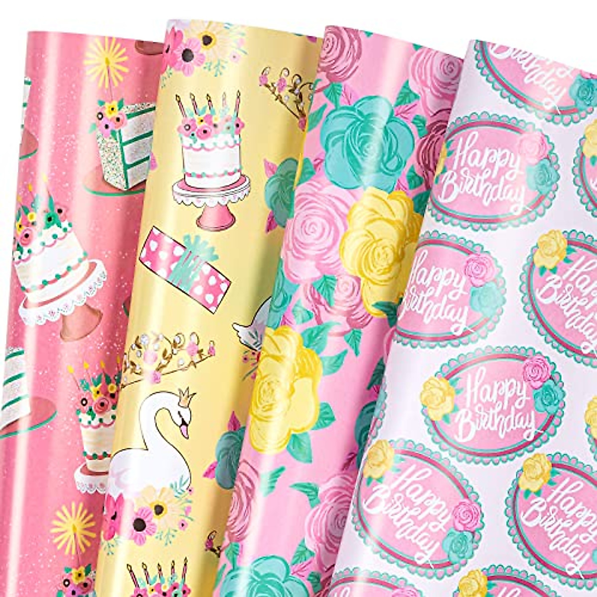 MAYPLUSS Birthday Wrapping Paper Sheet - 12 Folded Flat - Colorful Birthday Text - 19.7 inch X 27.5 inch Per Sheet