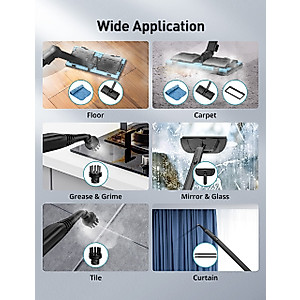 Aspiron Steamer with 21 Accessories, Portable Multipurpose Steam Cleaner for Car 5 Mins Heating with 1.5L Tank, Heavy Duty Steam Cleaner Carpet and Upholstery, Floors, Tiles, Car