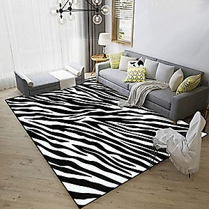 Modern Abstract Black and White Zebra Area Rug, Zebra Striped Animal Print Rugs, Soft Non Slip Machine Washable Carpet for Living Room Bedroom Study Kitchen Home Decor, 4x6ft