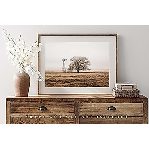 Country Photography Print (Not Framed) Sepia Picture of Old Windmill and Tree Covered in Frost on Winter Day in New Mexico Western Wall Art Farmhouse Decor (30" x 40")