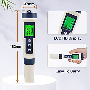 Chaoos Digital Salinity Tester, 5 in 1 TDS/PH/EC/Temp&Salinity Tester Waterproof LCD Saltwater Meter with ATC Large Range 0-200ppt for Seawater, Aquariums, Marine Monitoring, and Koi Fish Pond
