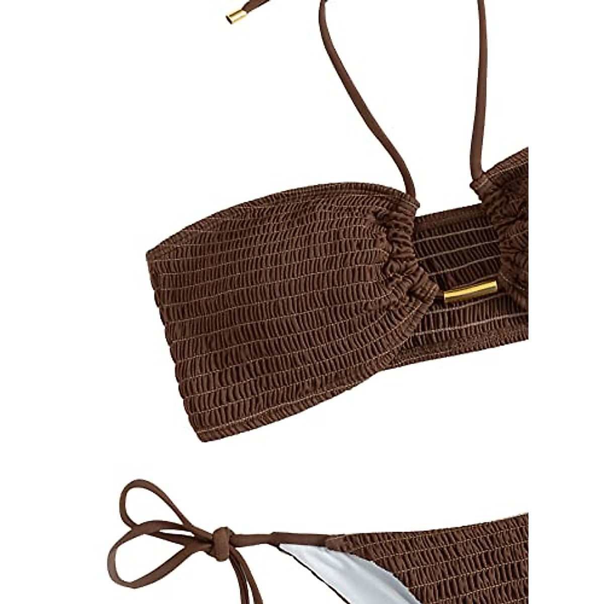 SweatyRocks Women's 2 Piece Bathing Suit Ribbed Tie Side Halter Bikini Swimsuit Coffee Brown M