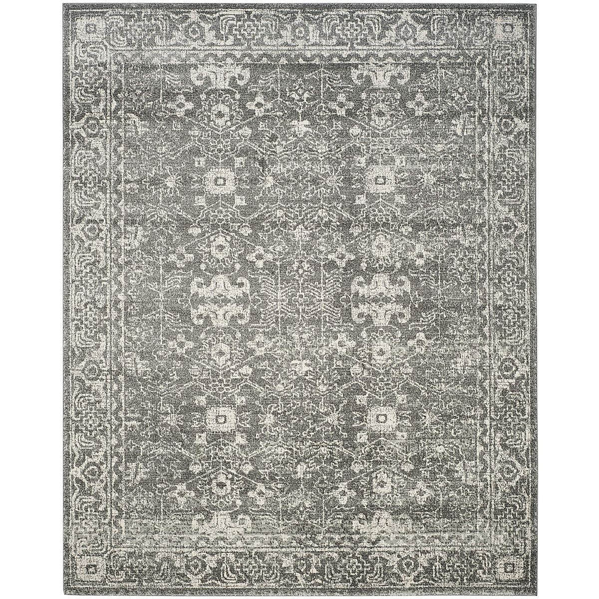 SAFAVIEH Evoke Collection Area Rug - 9' x 12', Grey & Ivory, Shabby Chic Distressed Design, Non-Shedding & Easy Care, Ideal for High Traffic Areas in Living Room, Bedroom (EVK270S)