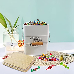 Gdfjiy Candy Jar for Kitchen Counter, White Metal Candy Can Candy Tin with Airtight Bamboo Lid & Portable Handles, Candy Buffet, Party Table - Food Storage Canisters for Candies, Cookies, Sugar Cubes, Chocolate and Snacks