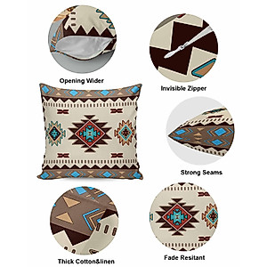 2 Packs Decorative Cotton Throw Pillow Covers, Native Americans in The US Totem Indian Style Geometric 20 x 20 Inch Square Reversible Soft Cushion Case for Couch Bedroom Sofa Living Room Chair Car