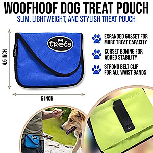 Woofhoof Dog Treat Pouch, Blue Training Treat Pouch - Clip On Dog Treat Holder, Innovative No Spill Design, Magnetic Flap, Expandable Gusset, Made of Durable Nylon, Machine Washable