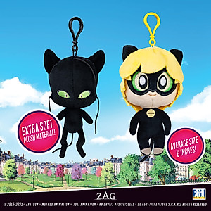 P.M.I. Miraculous Ladybug Plush Clip-on Toys | Two of Four 5-Inch-Tall Collectibles | Miraculous Ladybug Toys and Playable Mini Toys | Plagg and Cat Noir| Miraculous Ladybug Kids’ Toys