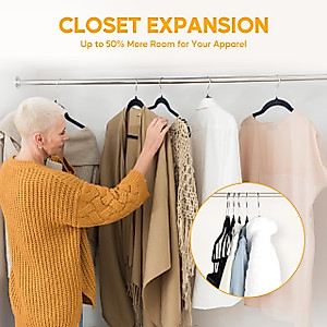 HealSmart 50 Pack Heavy Duty Velvet Hangers, Non-Slip Flocked Felt Hangers with Shoulder Notches, Hangers for Coats, Pants and Dress Clothes, Black