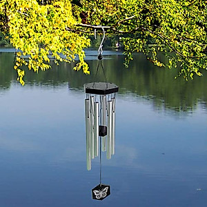 Fonmy Wind Chimes Outdoor w/Butterfly Sign Memorial Windchimes Great Wind Chime Gifts Soothing Melodic Tones & Bamboo/Aluminum Chime for Garden Home or Yard-31 Length Silver Chimes Hanging Decor.