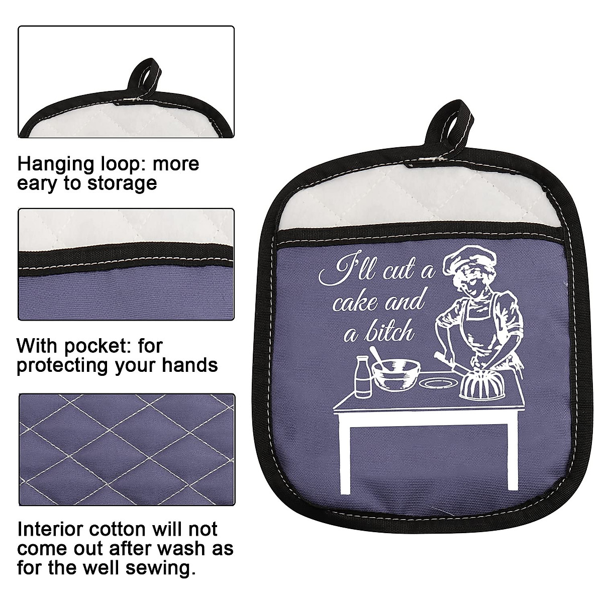 Novelty Baking Gift Heat Resistant Potholder Oven Pads with Pocket I’ll Cut A Cake and A Bitch Funny Baker Gift (I'll Cut a Cake and a Bitch)