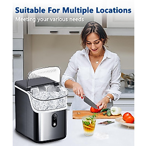 Joy Pebble Stainless Steel Ice Maker Countertop, 10,000pcs/33lbs/Day, Portable Nugget Ice Maker Machine with Handle, Self-Cleaning, Black