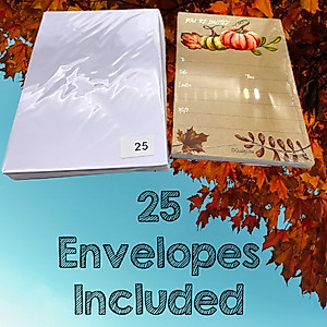 25 Pumpkin Fall Invitations With Envelopes, Bridal Shower, Thanksgiving & Halloween. Thick & Non Coated Cardstock For Use With Any Pen.