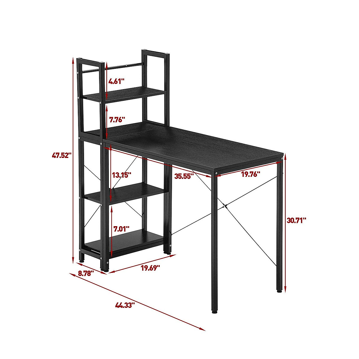 TimmyHouse Table Computer Desk with 4 Tier Bookshelves Multipurpose Study Home Office